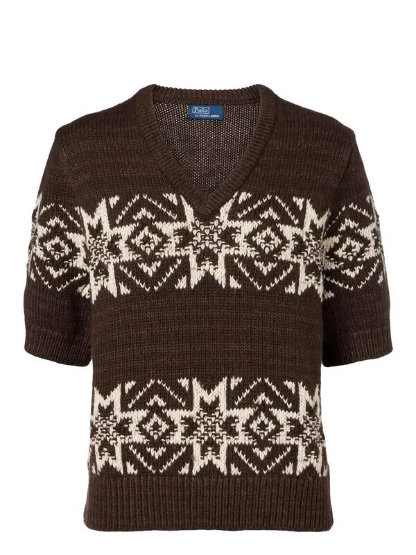 Polo Ralph Lauren Intarsia Cotton And Wool Sweater - Brown