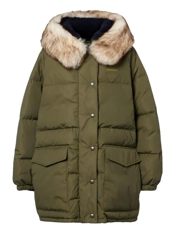 Prada Re-nylon Shearling-trimmed Down Coat - Green