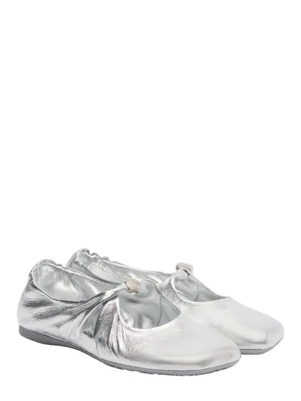 Loewe Pebble Soft Metallic Leather Ballet Flats - Silver