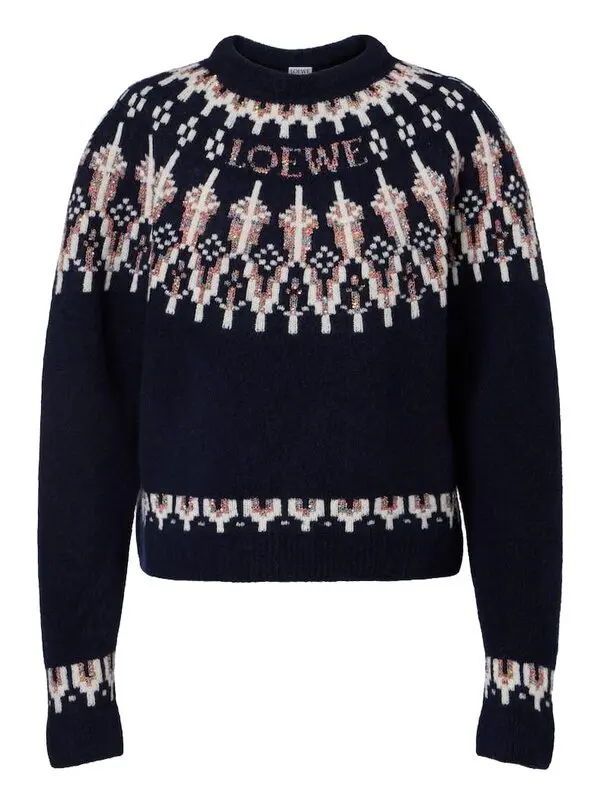 Loewe Fair Isle Sequined Wool-blend Sweater - Blue