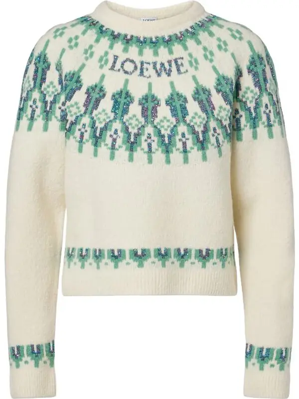 Loewe Fair Isle Sequined Wool-blend Sweater - White