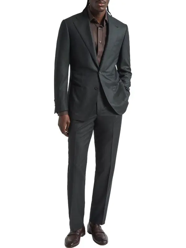 Thom Sweeney Structured Wide Lapel Wool Suit - Charcoal Green