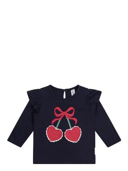 HUXBABY Frill Top With Embroidery - Indigo