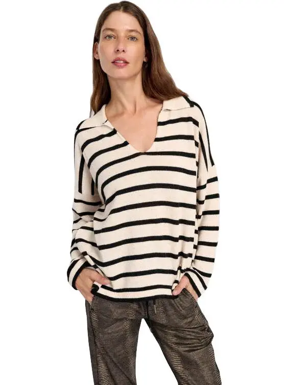 Alembika Surfside Collared Sweater - Cream Stripes