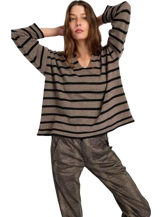 Alembika Surfside Collared Sweater - Latte Stripes