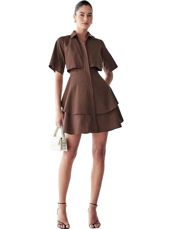 WILLA Hugh Layered Mini Dress - Chocolate