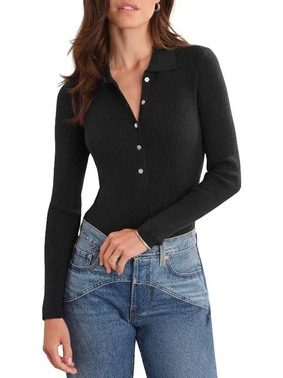 525 America Ginny Collar Henley Long Sleeve Top - Black