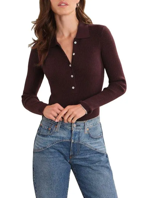 525 America Ginny Collar Henley Long Sleeve Top - Oxblood