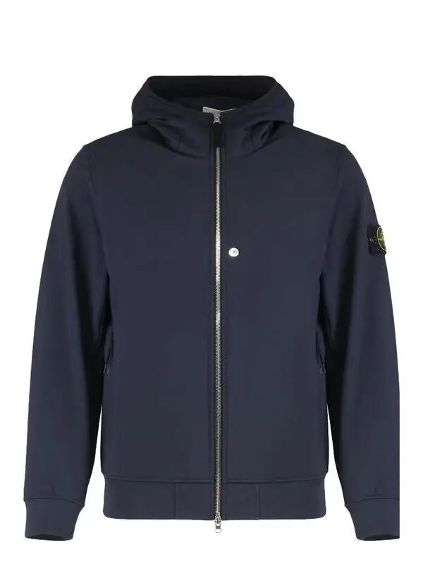 Stone Island Hooded Jacket In Technical Fabric - Blue