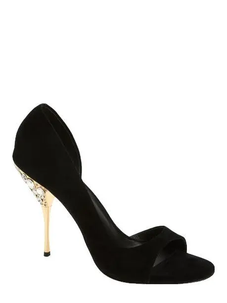 Jeffrey Campbell Alluria Crystal Heel Sandal - Black Suede Combo