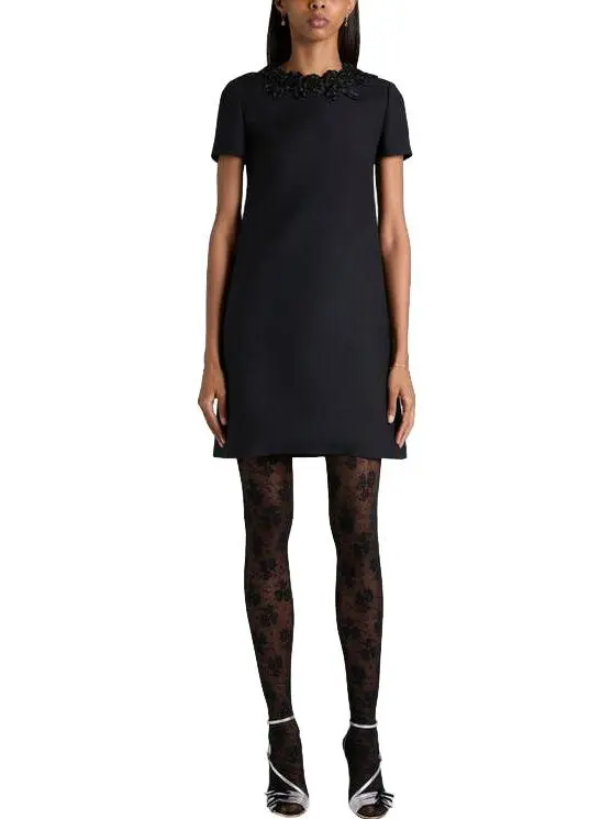 Valentino Garavani Embroidered Shift Mini Dress - Black