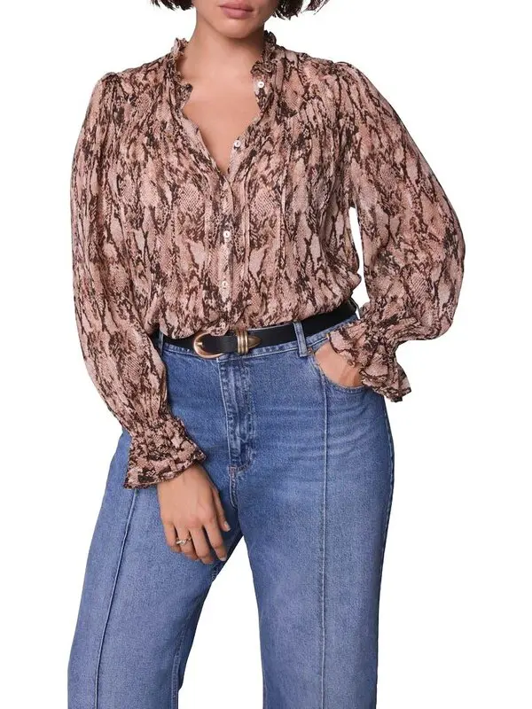 Mint Velvet Snake Print Ruffle Blouse - Brown