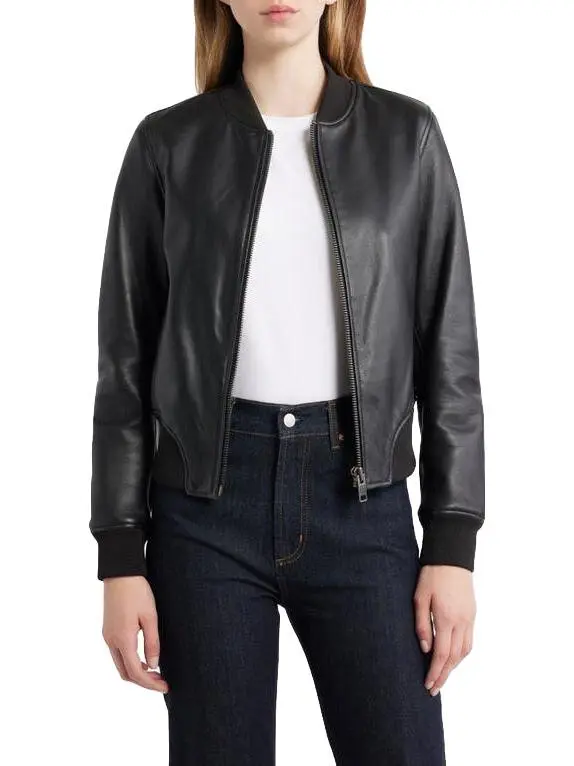 Frye Classic Leather Bomber Jacket - Black