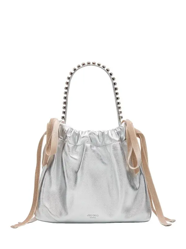 JIMMY CHOO Mini Metallic Leather Drawstring Bag - Silver/rose