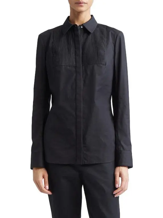 Partow Natalia Pintuck Cotton Poplin Shirt - Black