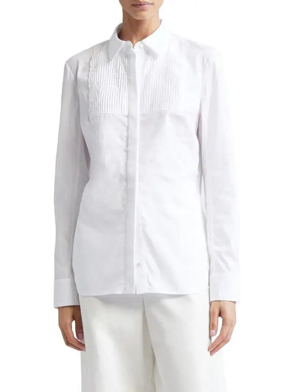Partow Natalia Pintuck Cotton Poplin Shirt - White