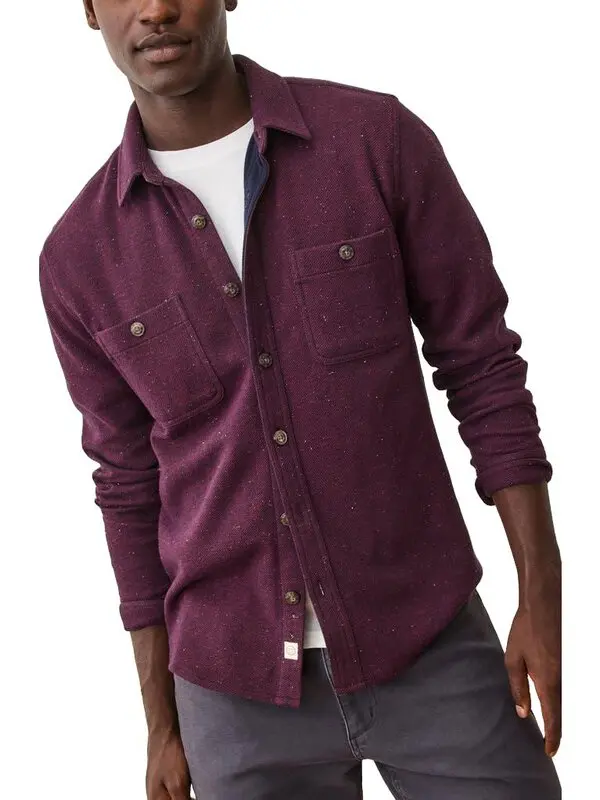 Marine Layer Pacifica Nep Stretch Twill Overshirt - Burgundy Neps