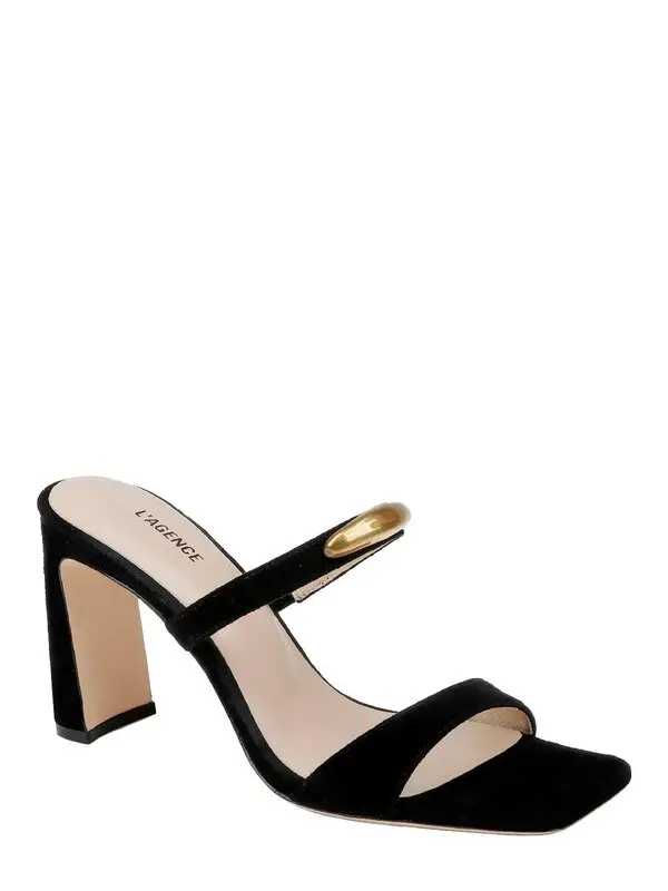 L'Agence Catriona Block Heel Sandals - Black Suede
