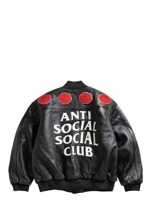 ANTI SOCIAL SOCIAL CLUB Petal To The Metal Leather Varsity Jacket - Black