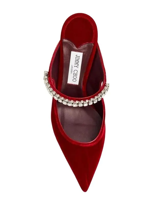 JIMMY CHOO 100mm Bing Embellished Velvet Mule Pumps - Ruby Red