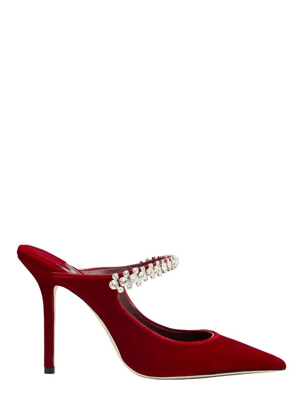 JIMMY CHOO 100mm Bing Embellished Velvet Mule Pumps - Ruby Red