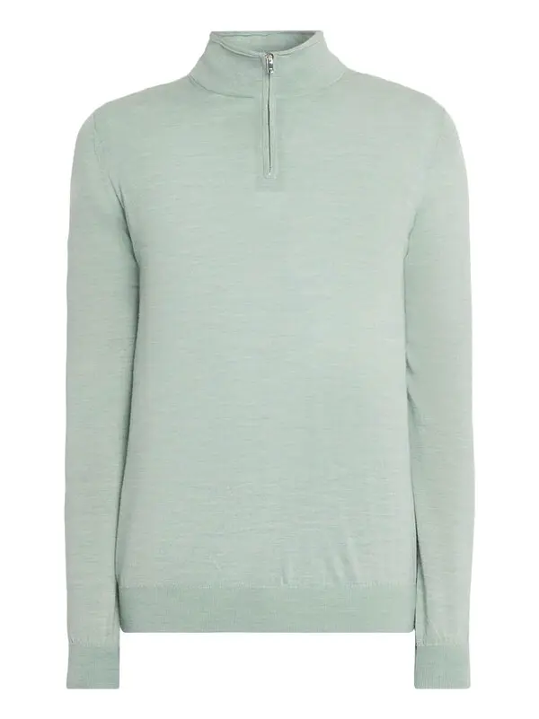 REISS Blackhall Merino Wool Funnel Neck Half-zip Sweater - Sage Green