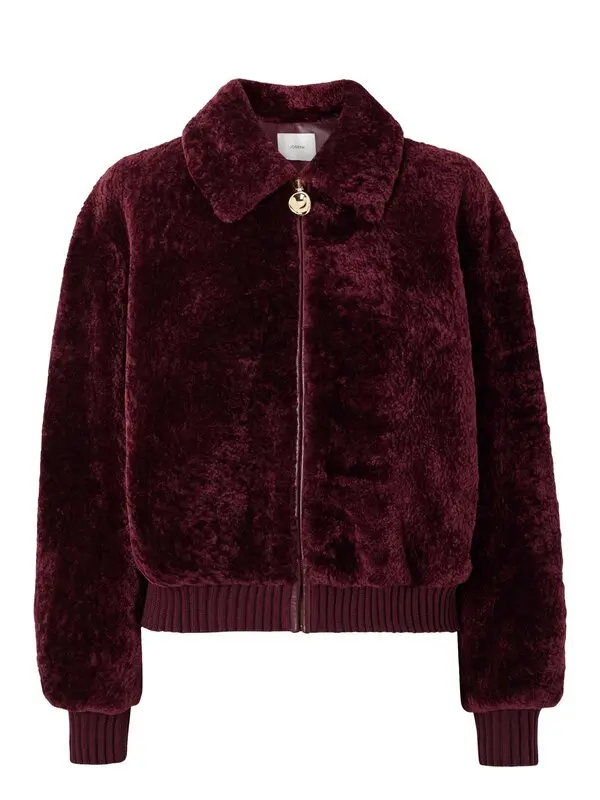 JOSEPH Shearling Bomber Jacket - Burgundy