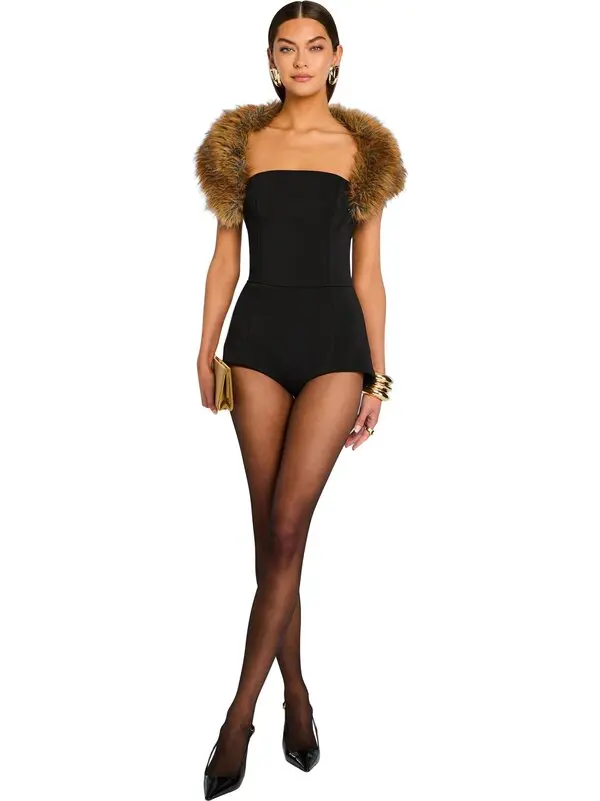 Retrofete Salmee Faux Fur Romper - Black/red Fox