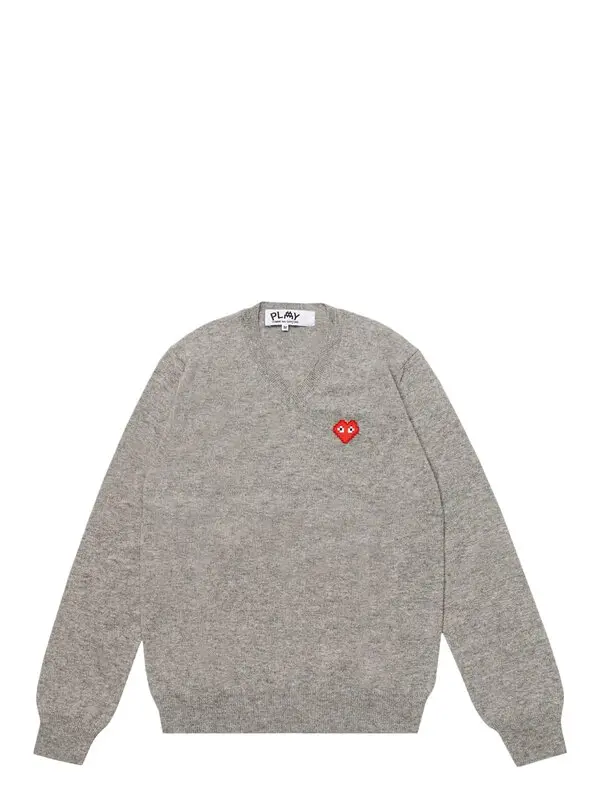 Play Comme Des Garcon Heart V-neck Pullover - Grey