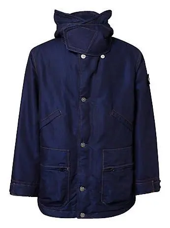 Stone Island Hooded Denim Parka Jacket - Blue Rinse