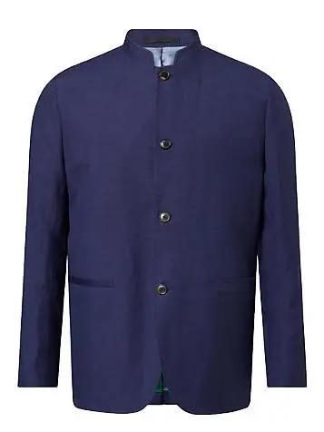 Paul Smith Collarless Wool-linen Blend Jacket - Blue