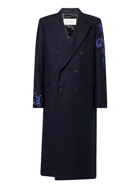 Dries Van Noten Rodgers Embroidered Wool Coat - Navy