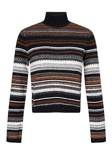 ME+EM Striped High-neck Wool-blend Jumper - Black Multi
