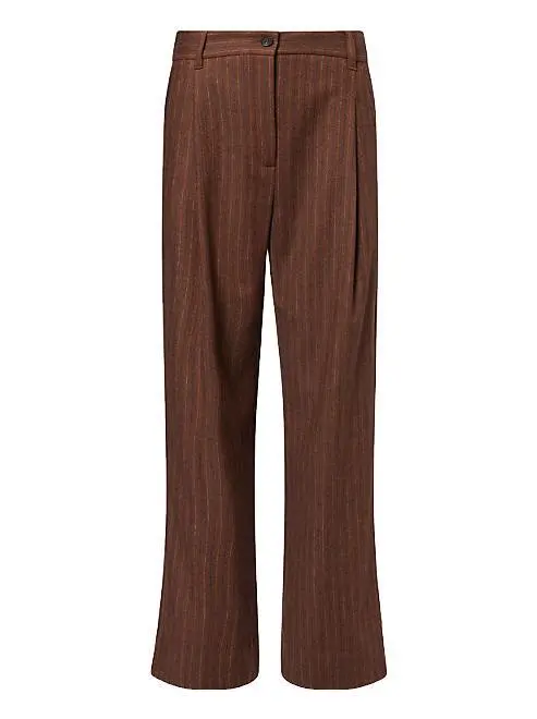 ME+EM Pinstripe Straight-leg Stretch-woven Trousers - Toffee