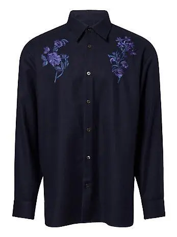 Dries Van Noten Croom Embroidered Wool Shirt - Navy