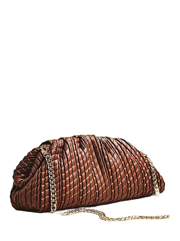 URBAN EXPRESSIONS Oversized Woven Clutch With Chain Strap - Chocolate