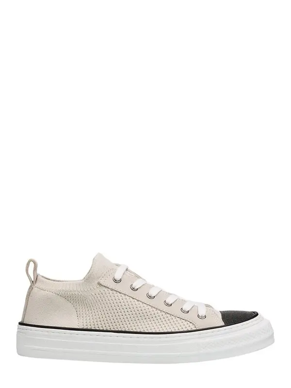 Brunello Cucinelli Knit Monili Cap-toe Sneakers - White
