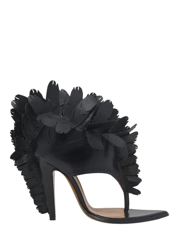 Alexander McQueen Leather Feather Thong Sandals - Black