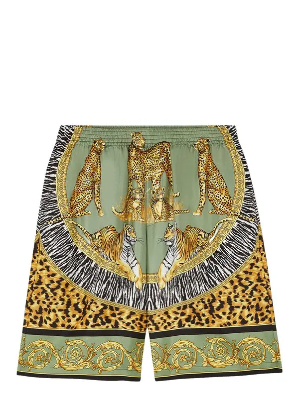 Versace Animal Print Silk Twill Shorts - 5g610-gree