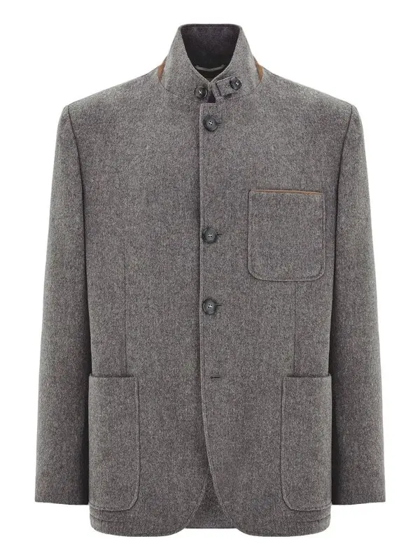 Canali Bruma Cashmere Jacket With Suede Details - Grey