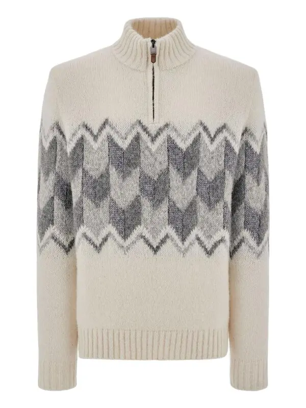 Canali Alpaca Blend Zippered Sweater - White