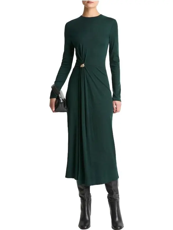 Vince Cinched-waist Wool-blend Long-sleeve Dress - Green / Floral