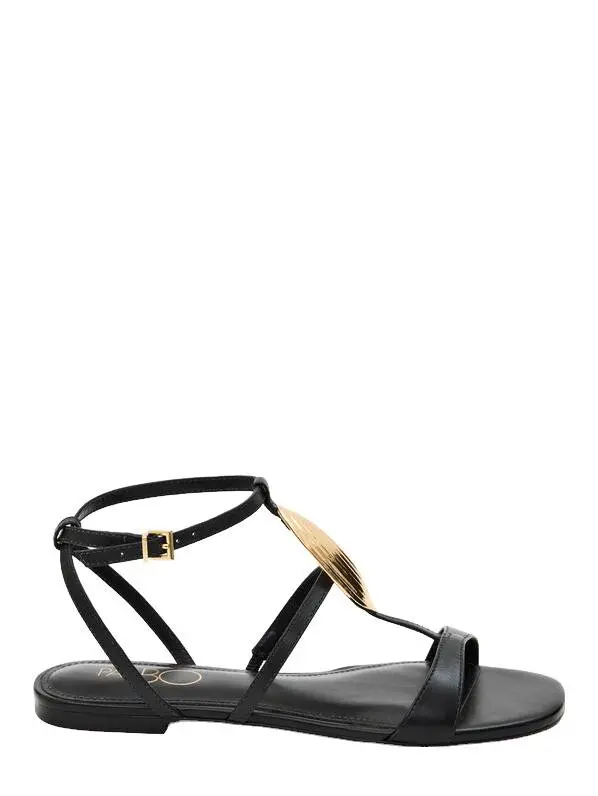 PatBO Cecilia Leather Flat Sandal - Black