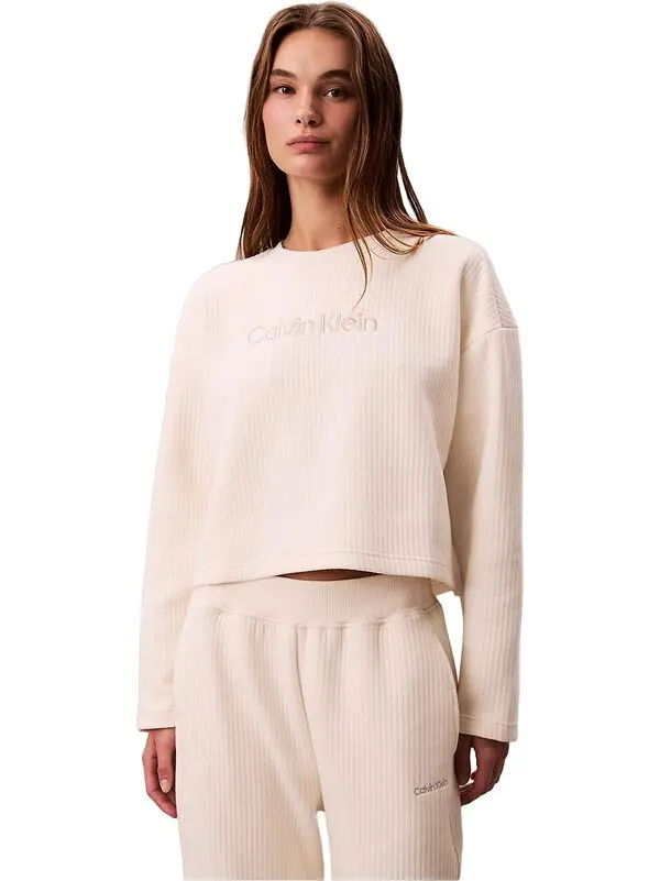 Calvin Klein Quilted Fleece Sleep Sweatshirt - Ivory