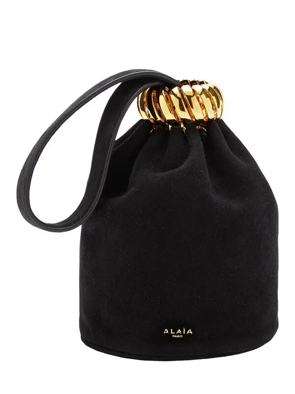 Alaïa Spiral Hardware Suede Bracelet Bag - Black