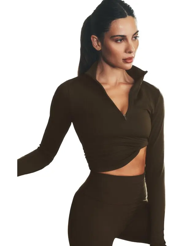 Alo Yoga Softsculpt Precision 1/4 Zip Long Sleeve Top - Espresso