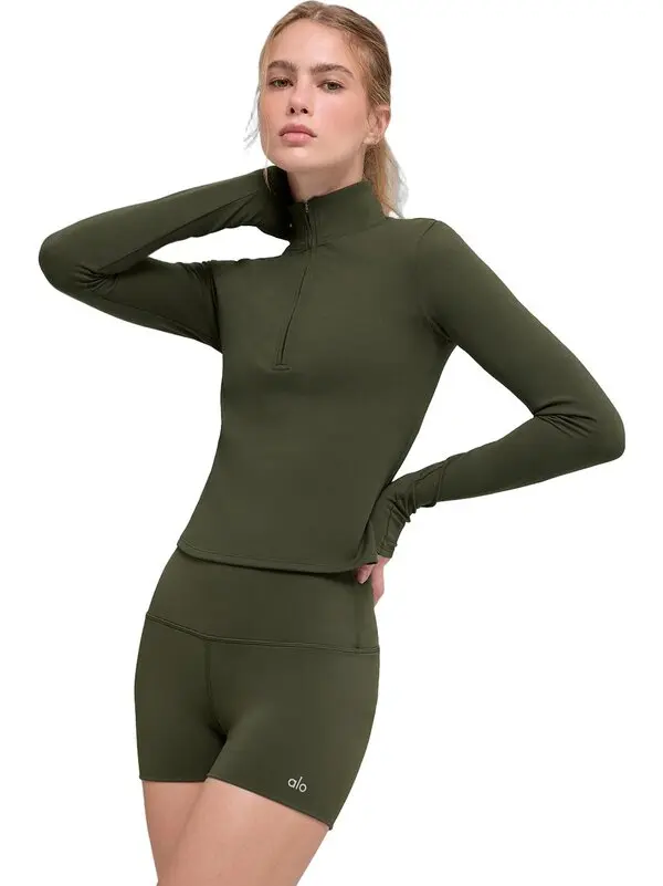 Alo Yoga Softsculpt Precision 1/4 Zip Long Sleeve Top - Green Olive