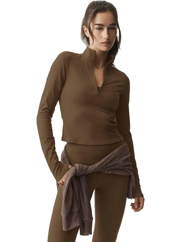 Alo Yoga Softsculpt Precision 1/4 Zip Long Sleeve Top - Java Brown