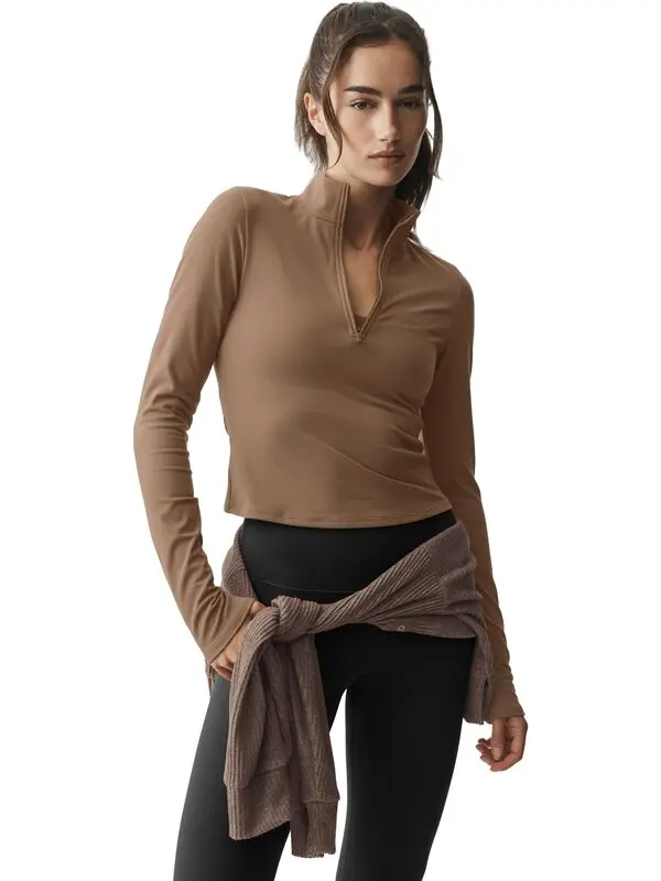 Alo Yoga Softsculpt Precision 1/4 Zip Long Sleeve Top - Java Brown