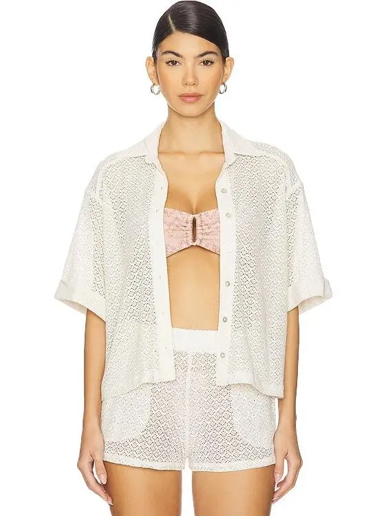 PQ Blake Button Up Top - Biscotti